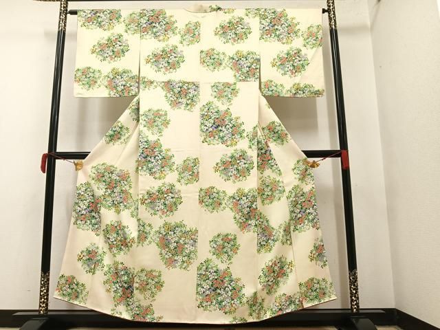 平和屋着物○上質な小紋 摺り型友禅 草花丸文 金彩 正絹 逸品 AAAT0219zg