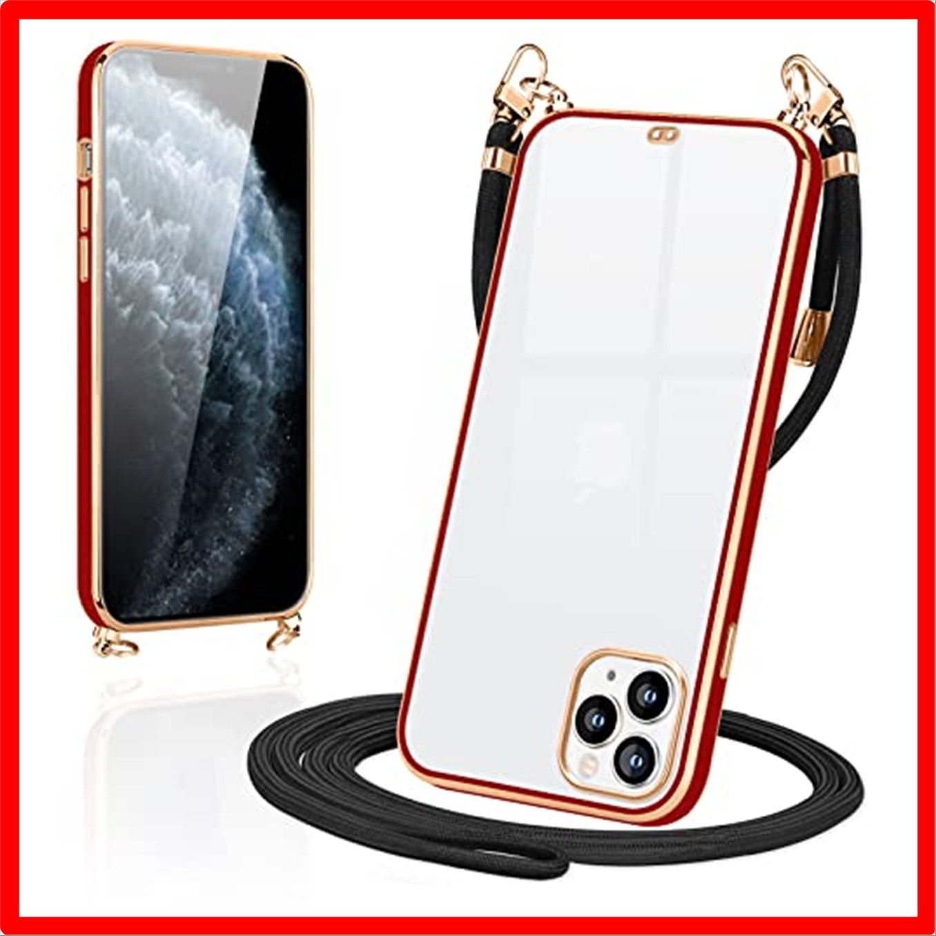 【送料無料】 iPhone11 Pro_赤 iPhone11 Pro 用 ケース ショルダー クリア TPU カバー iPhone11pro スマホケース 肩掛 - らならなショップ - メルカリ