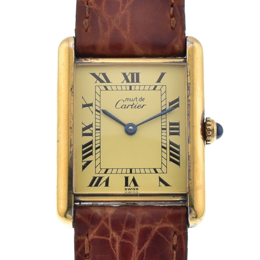 カルティエ CARTIER 590005 マストタンク ヴェルメイユ LM SV925(GP)/レザー クォーツ ユニセックス C# ...