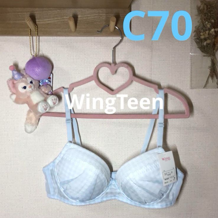 ワコール プリリ Wing Teen ジュニアブラ C70 ふわふわレース チェック水色 - メルカリ