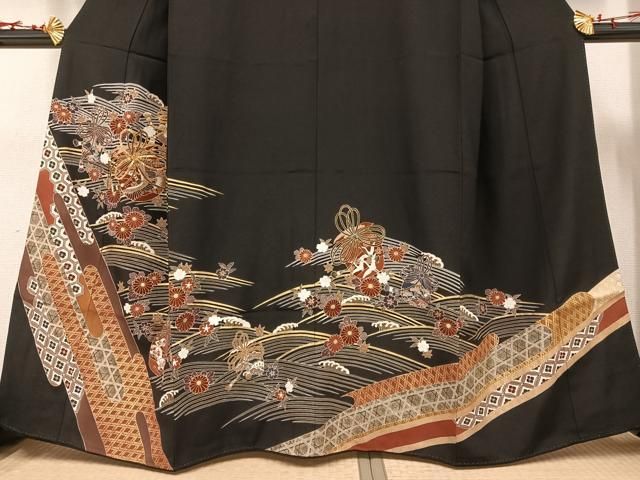 平和屋着物□豪華黒留袖 作家物 風景花文 暈し染め 金彩