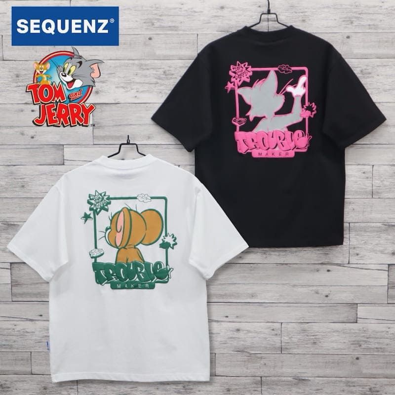 新品 メンズ トムとジェリー TOM&JERRY トムジェリ SEQUENZ シークエンズ コラボ 半袖 Tシャツ 半袖Tシャツ ティーシャツ バック プリント 発泡プリント ユニセックス ...