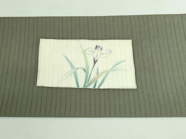 平和屋着物□極上 夏物 絽塩瀬 九寸名古屋帯 枝花文 濃い鶸茶色地 銀彩