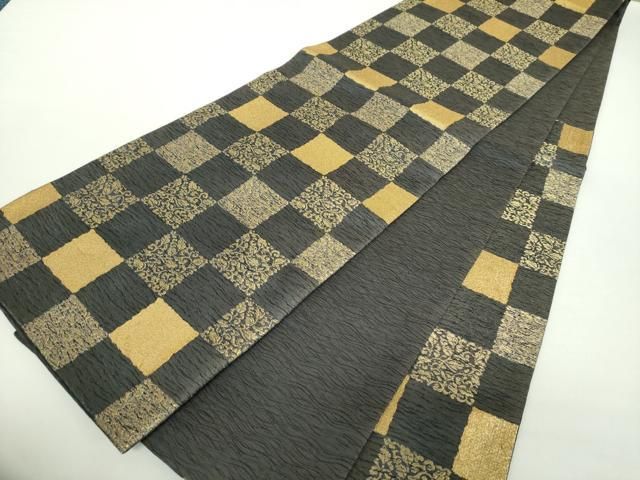 平和屋着物○六通柄袋帯 一粋綴 市松唐草 金糸 正絹 逸品 DAAY1601ps