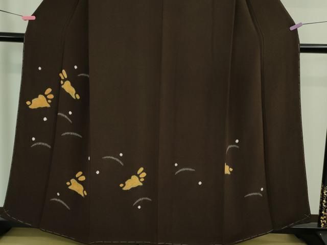 平和屋着物■極上　訪問着　絞り染め　飛兎　うさぎ　露芝　黒鳶色地　鬼しぼ縮緬　逸品　未使用　DZAB0384kh5 平和屋着物□極上 訪問着 絞り染め 飛兎 うさぎ 露芝 黒鳶色地 鬼しぼ