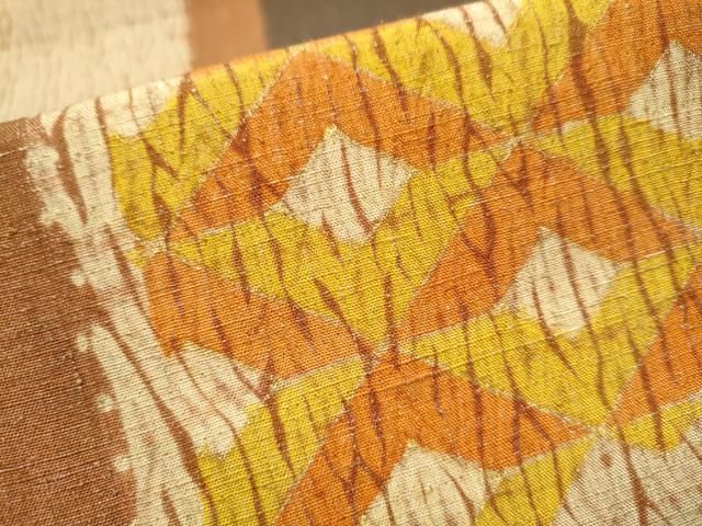 平和屋着物○六通柄袋帯 紬地 杢目絞り 菱繋ぎ 金彩 正絹 逸品