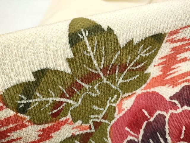平和屋着物○九寸名古屋帯 型染め 枝花文 鬼しぼ縮緬 正絹 逸品