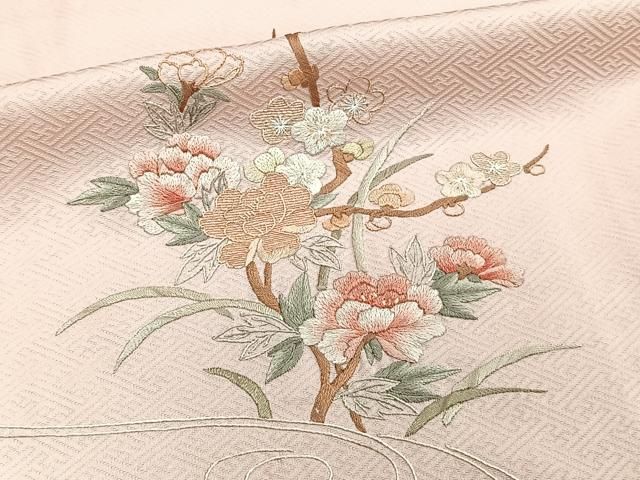 平和屋本店□極上 訪問着 刺繍 草花文 暈し染め 金銀糸 銀