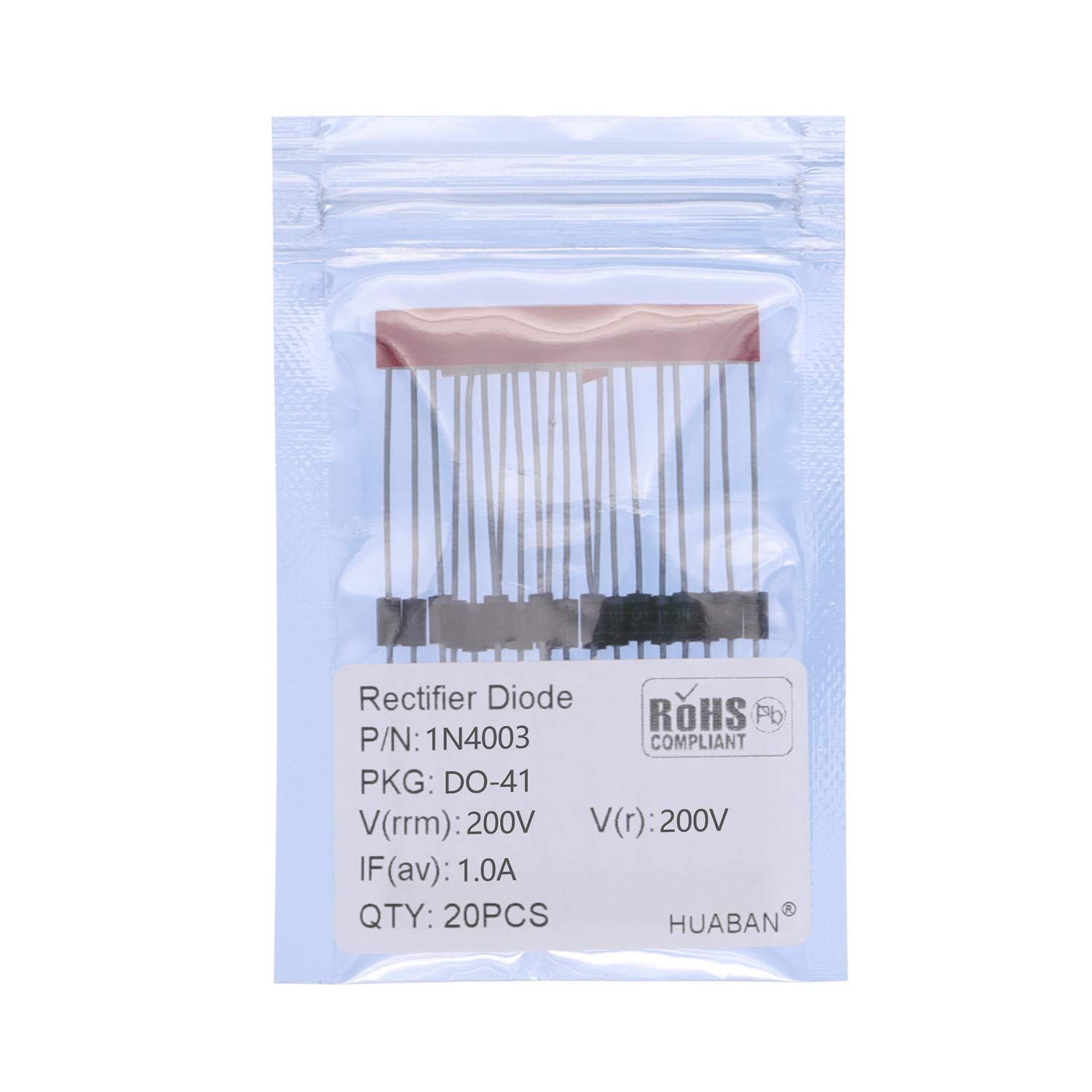 新品 HUABAN 20PCS 1N4003 整流ダイオード 1A 200V DO-41 (DO-204AL) Axial 4003 1 ...