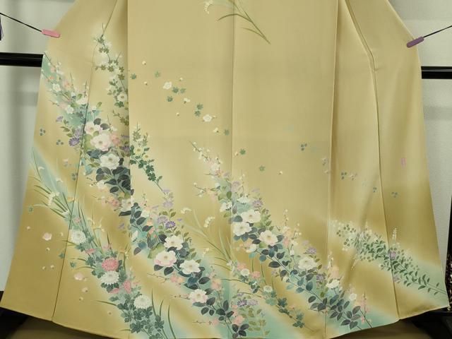 平和屋本店□極上 十日町友禅作家 阿部佳雪 訪問着 枝花文 暈し染め 砥