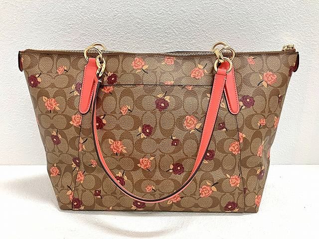 【中古】コーチ COACH フラワー シグネチャー PVC×レザー トートバッグ 美品 ベージュ ピンク F66880 花柄 かばん コーチ COACH フラワー シグネチャー PVC×レザー トートバッグ 美品