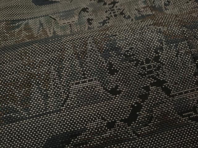 平和屋着物○本場大島紬 9マルキ 泥染め 風景草木文 証紙付き 正絹