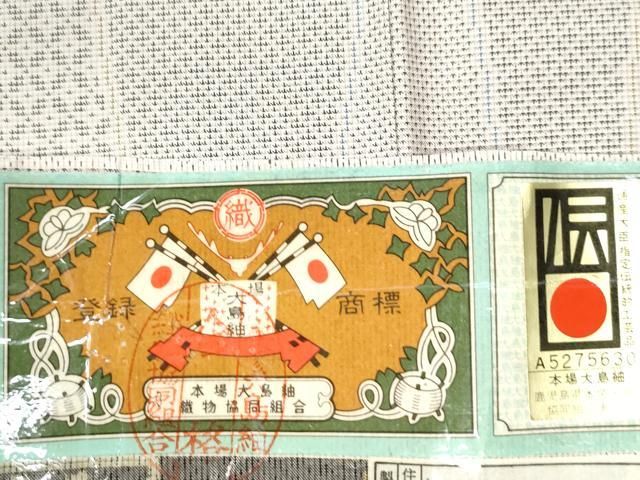 平和屋着物○本場大島紬 白大島 9マルキ 古代染色純植物染 立涌吉祥文