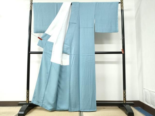 平和屋着物○上質な色無地 花尽くし地紋 浅縹色 正絹 逸品 未使用