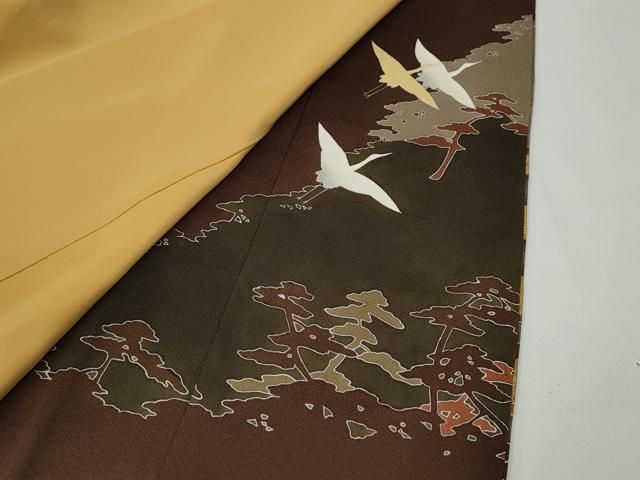 平和屋着物○銀座きしや 色留袖 駒刺繍 飛鶴松文 金彩 正絹 逸品