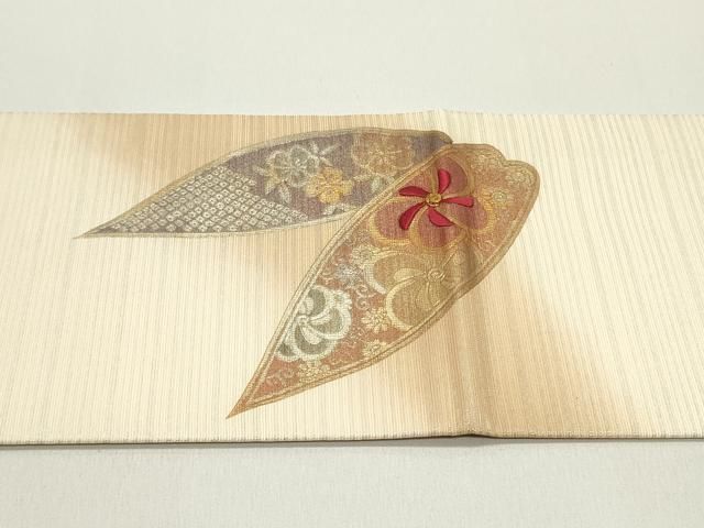 平和屋着物○九寸名古屋帯 刺繍 笹取り花唐草文 金彩 正絹 逸品