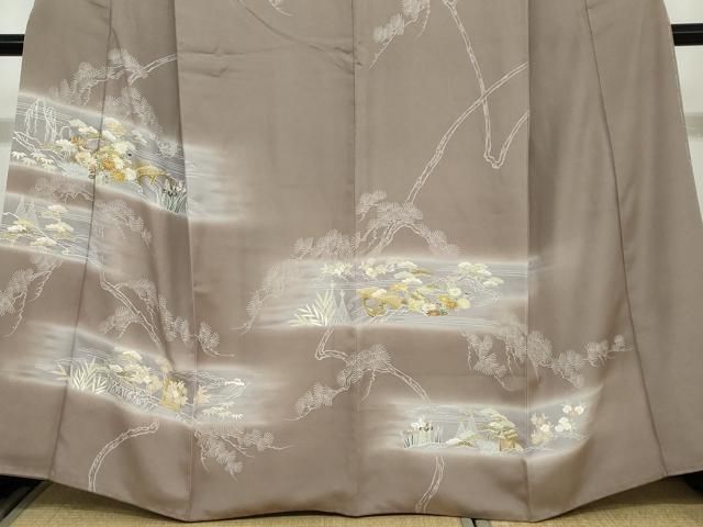 平和屋着物●創業460年・千總　訪問着　駒刺繍　渡橋風景草花文　暈し染め　金彩　高島屋扱い　正絹　逸品　DAAY5645ud 平和屋着物○創業460年・千總 訪問着 駒刺繍 渡橋風景草花文 暈し染め