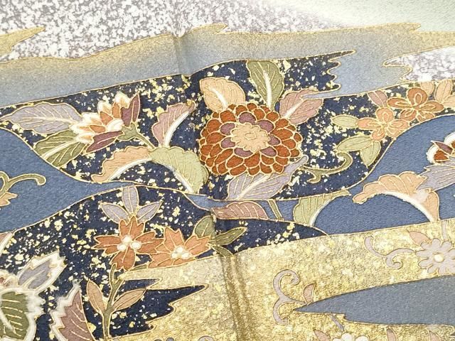 平和屋着物○訪問着 刺繍 草花文 暈し染め 金彩 正絹 逸品 AABA1303ph
