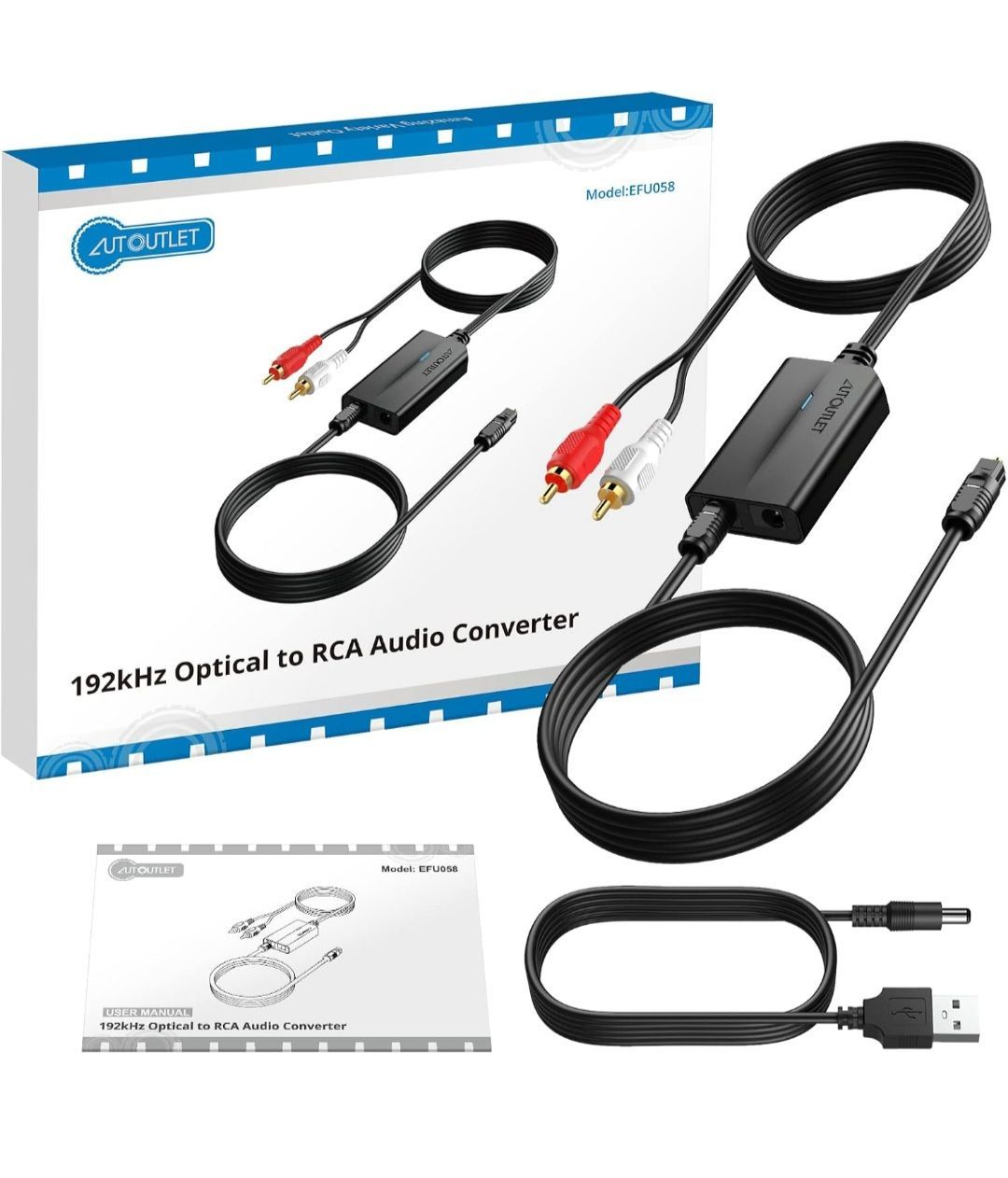 ★AUTOUTLET 192 kHz デジタル アナログ 音声変換器 1.1MRCA オスケーブル付き 192KHz 光デジタル to RCA ...
