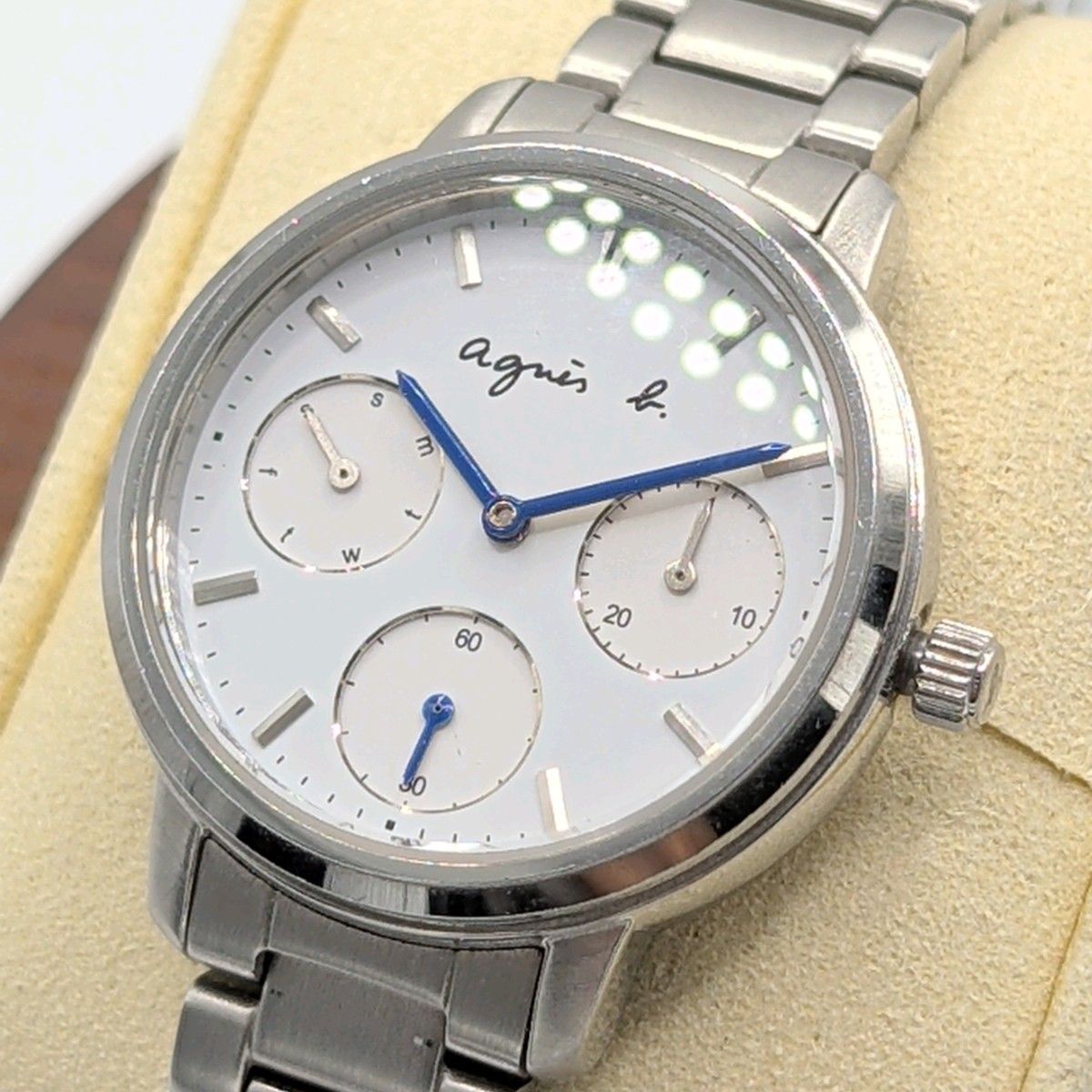 【良品】 Agnes b. Watch Quartz Ladies Round White Chronograph Working アニエス ...