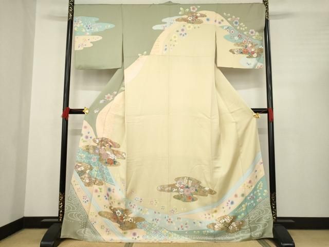 平和屋着物○訪問着 駒刺繍 エ霞鳳凰花文 鴛鴦 金銀彩 正絹 逸品