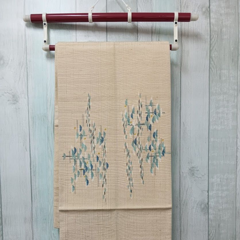 【A11】Made in Japan Vintage Obi Fabric – Cream & Deep Green Forest ...