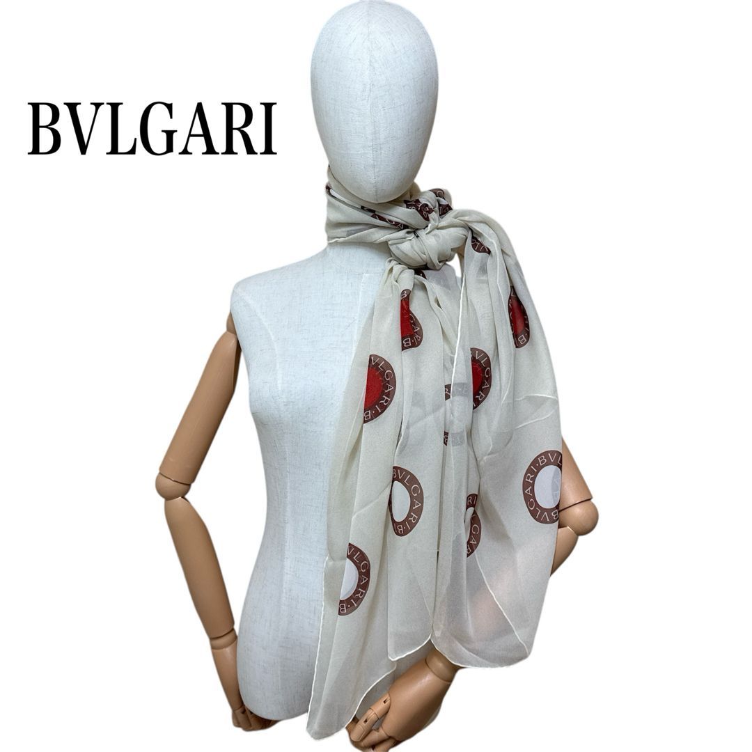 新品同様 BVLGARI ブルガリ シルク大判 スカーフ ストール ベージュ系
