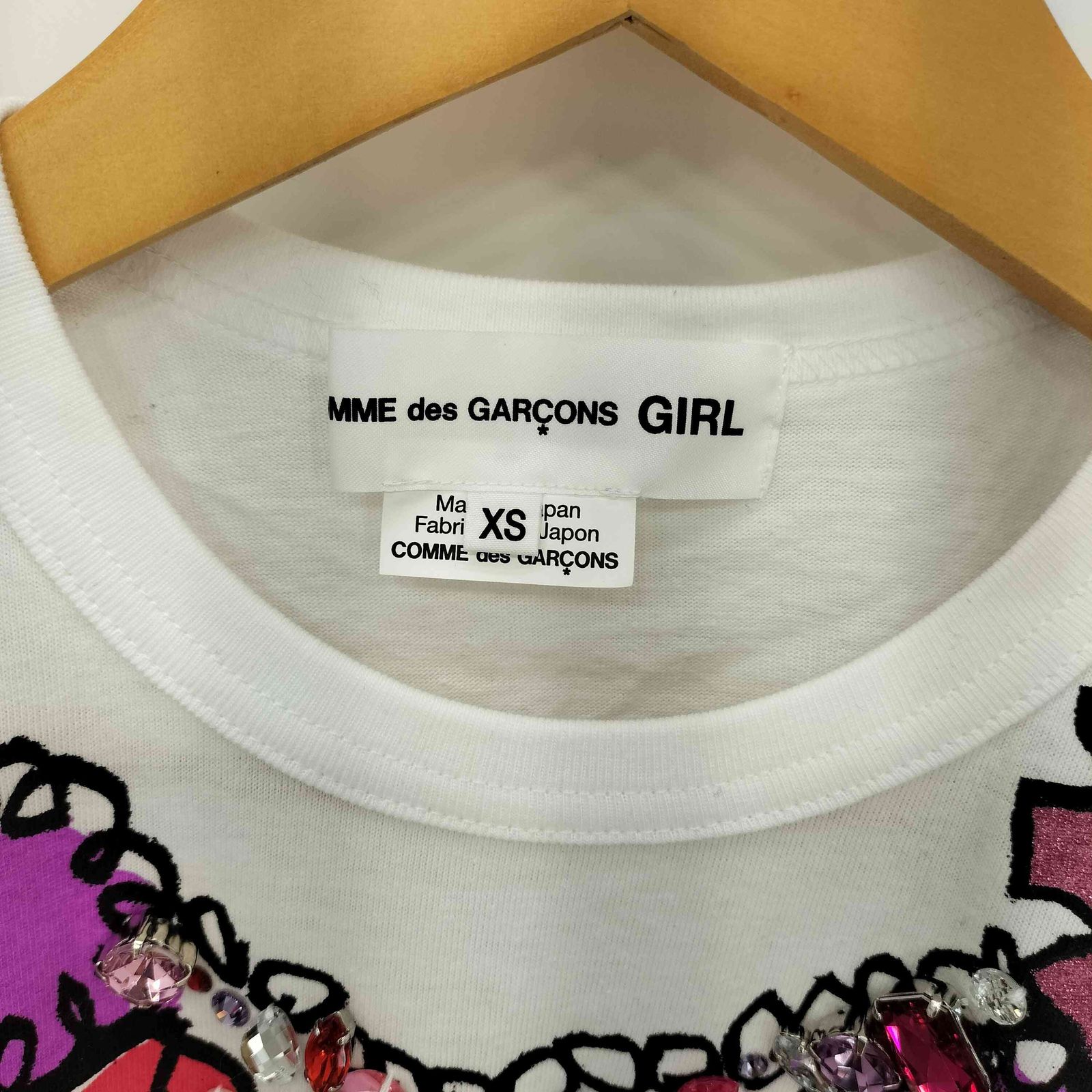 COMME DES GARCONS GIRL(コムデギャルソンガール) ビジューラインストーンデザイン イラスト クルーネック半袖Tシャツ カットソー レディース  XS【中古】【ブランド古着バズストア】 コムデギャルソンガール COMME DES GARCONS GIRL ビジューライン