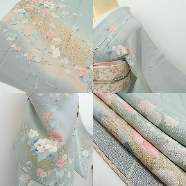 平和屋着物○訪問着 駒刺繍 流水枝葉文 金彩 ロング丈 正絹 逸品