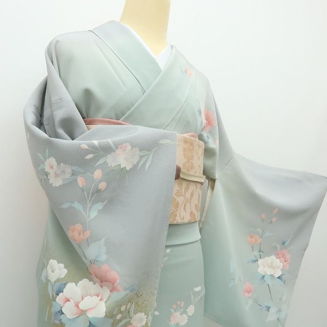 平和屋着物○訪問着 花車枝垂れ桜文 暈し染め 金彩 正絹 逸品 未使用