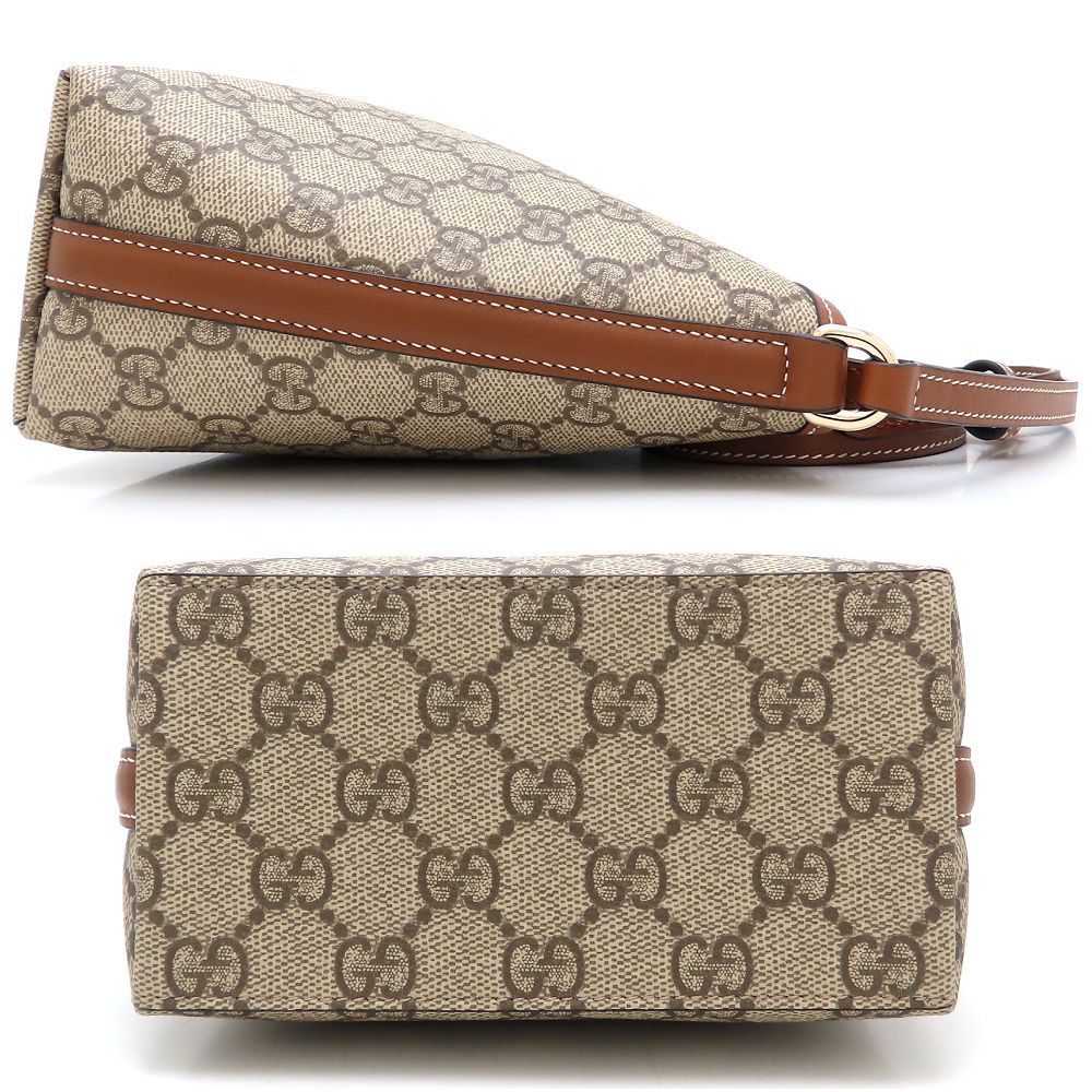 GUCCI グッチ GGエンブレム ナノ バケットバッグ 847090 ショルダーバッグ GGスプリームキャンバスxレザー ベージュ ブラウン ...