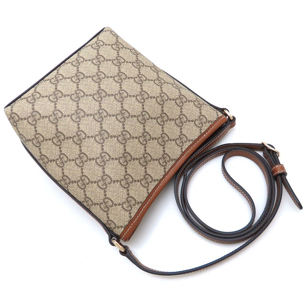 GUCCI グッチ GGエンブレム ナノ バケットバッグ 847090 ショルダーバッグ GGスプリームキャンバスxレザー ベージュ ブラウン ...