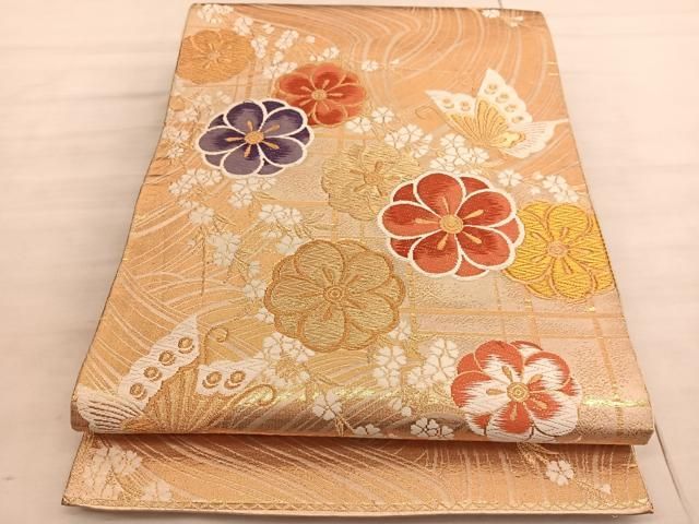 平和屋着物◎六通柄袋帯 唐織 花蝶文 金糸 正絹 逸品 BAAV5736hv