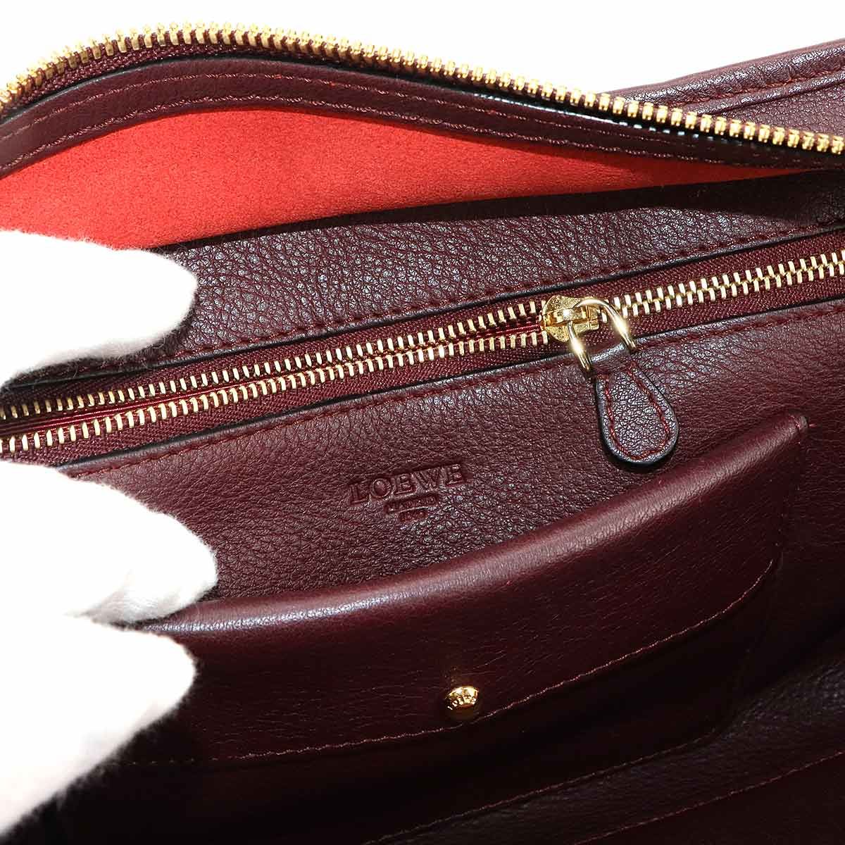 美品 ロエベ LOEWE アマソナ 28 ハンド バッグ レザー ボルドー