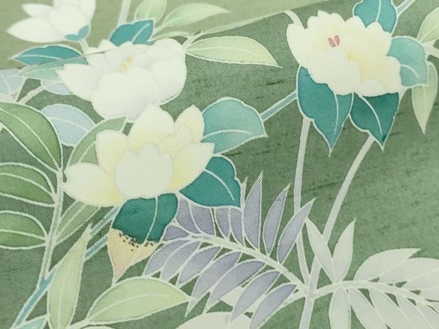 平和屋着物□極上 訪問着 白山紬 友禅 作家物 枝花文 柳