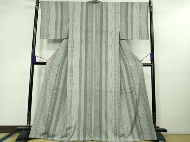 平和屋本店□極上 江戸小紋 万筋 濃鼠色×白 洗える着物