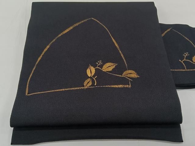 平和屋着物◎九寸名古屋帯 抽象花文 金彩 鬼しぼ縮緬 三越