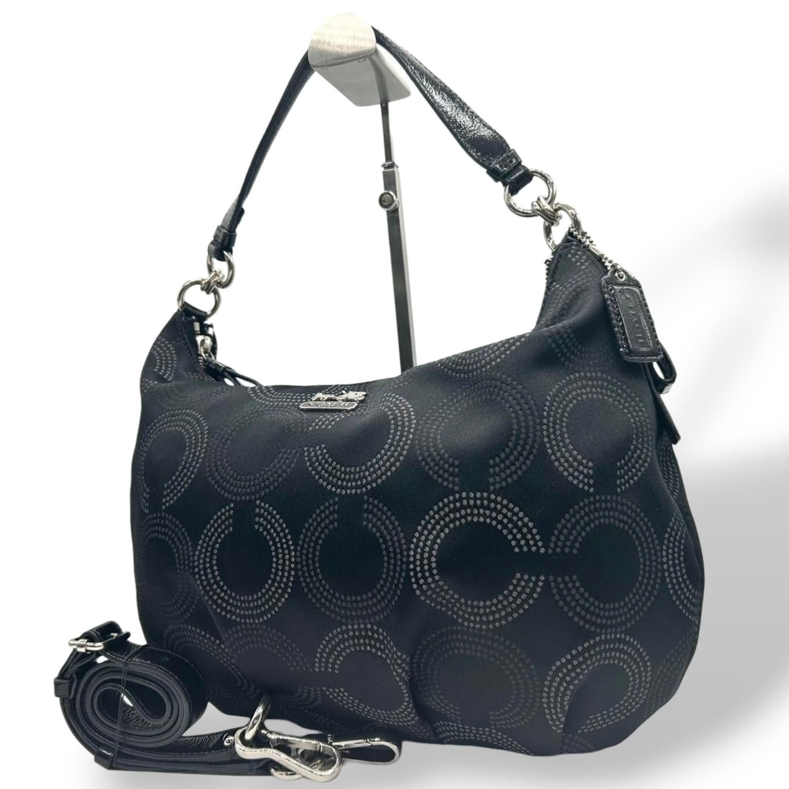 【美品】COACH コーチ オプアート 2WAY ショルダーバッグ ハンドバッグ 15929 ワンショルダー ホーボーバッグ ドット柄 ...