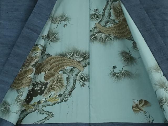 平和屋着物□極上 男性 結城紬 アンサンブル 長羽織 杢 紺青色 逸品 未