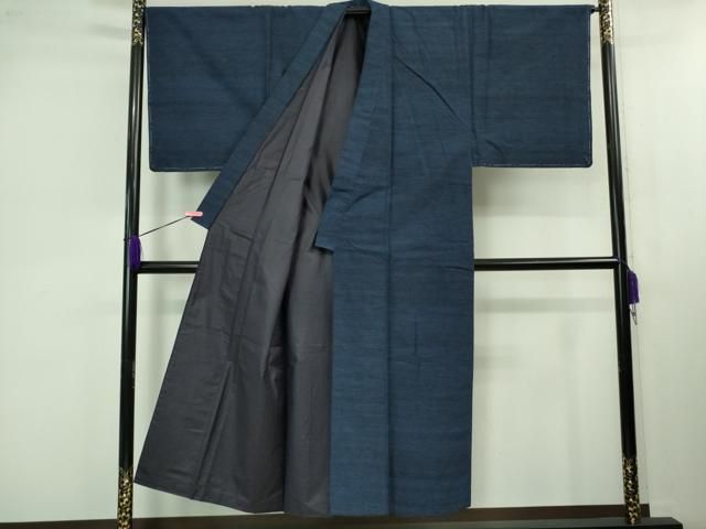 平和屋着物□極上 男性 結城紬 アンサンブル 長羽織 杢 紺青色 逸品 未