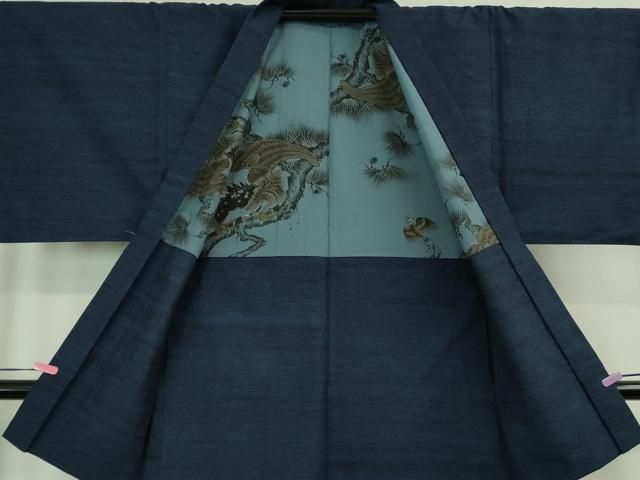 平和屋着物■極上　男性　結城紬　アンサンブル　長羽織　杢　紺青色　逸品　未使用　DZAB1195kh5 平和屋着物□極上 男性 結城紬 アンサンブル 長羽織 杢 紺青色 逸品 未