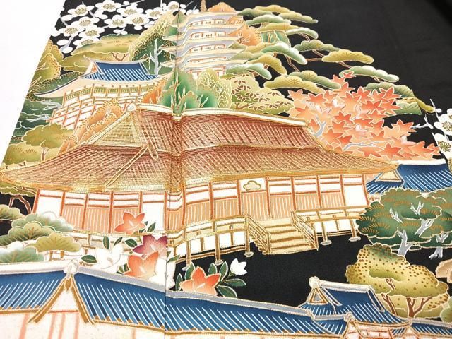 平和屋着物□豪華黒留袖 駒刺繍 風景花文 金彩 正絹 逸品 CAAZ1803xe