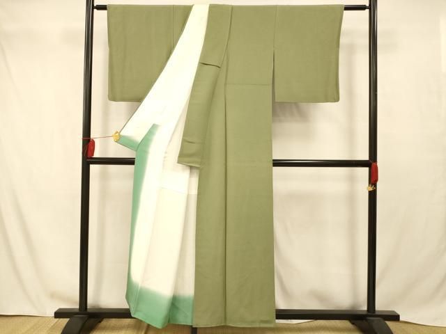 平和屋着物□染師 故・山代谷隆 色無地 草色 正絹 逸品 AABC7147fw