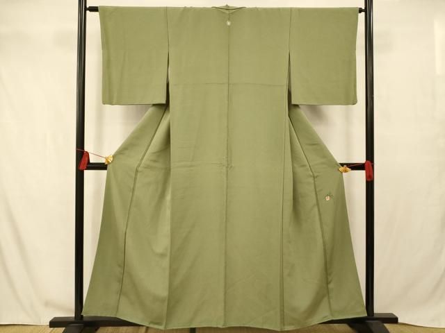 平和屋着物□染師 故・山代谷隆 色無地 草色 正絹 逸品 AABC7147fw