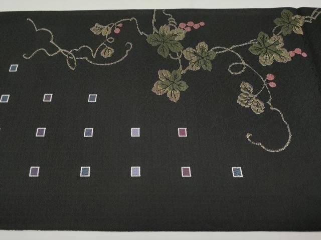 平和屋着物□極上 両面 両方向 全通柄袋帯 型染め 地紙飛鶴枝花文 金