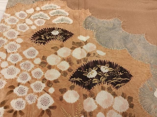 平和屋着物○十日町 名門 滝泰謹製 訪問着 作家物 絞り 地紙草花文