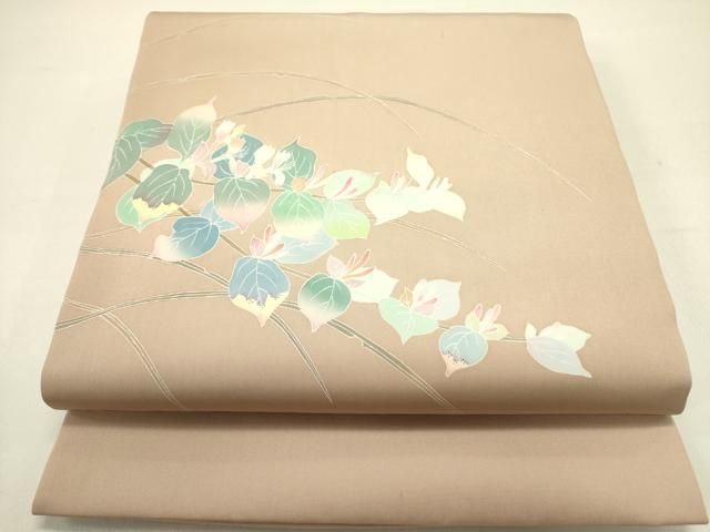 平和屋着物○塩瀬 九寸開き名古屋帯 友禅 作家物 草花 正絹 逸品
