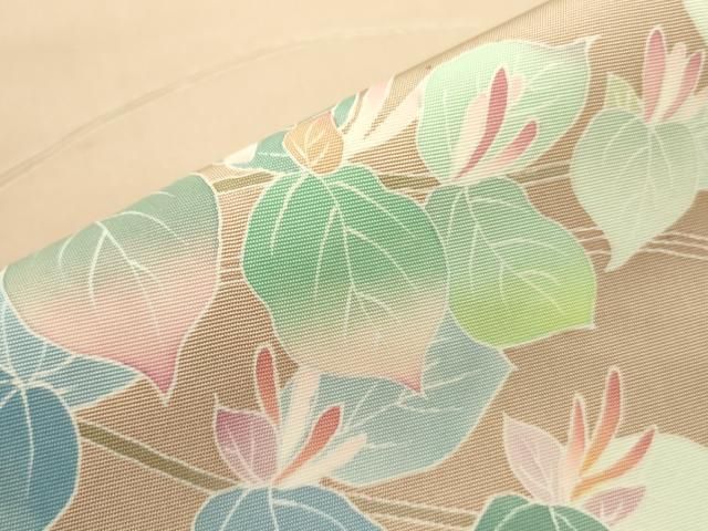 平和屋着物○塩瀬 九寸開き名古屋帯 友禅 作家物 草花 正絹 逸品