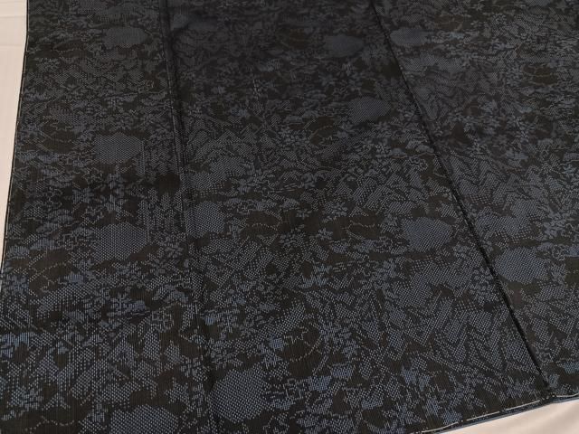 平和屋着物○本場大島紬 一元7マルキ 草花文 通し胴裏 正絹 逸品 未