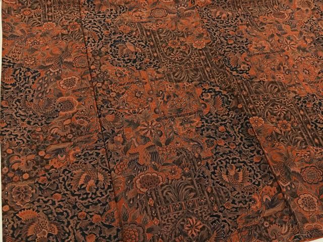 平和屋着物□上質な小紋 更紗花鳥文 鬼しぼ縮緬 正絹 逸品 未使用